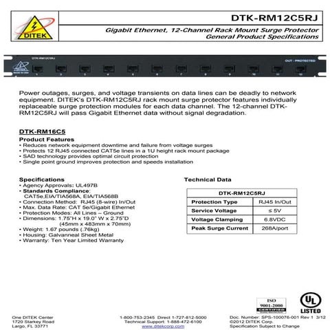 Ditek RM12C5RJ Data Sheet | PDF | Computer Peripherals | Computing