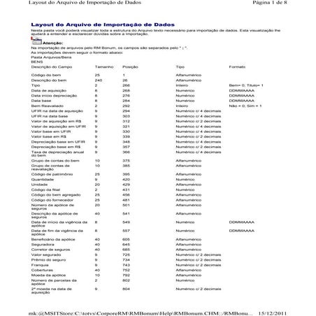 Rm bonum layout arquivo importacao | PDF