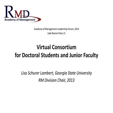 Virtual Consortium for Doctoral Students and Junior Faculty - 2013, Research Methods Division | PPT