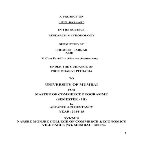 PROJECT ON BIG BAZAAR | PDF