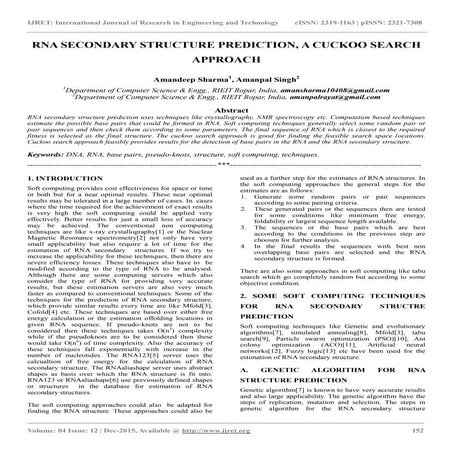 Rna Secondary Structure Prediction A Cuckoo Search Approach Pdf 