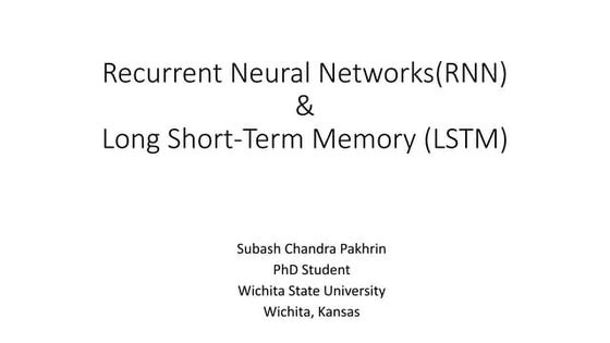 Recurrent Neural Networks (RNNs) | PPT
