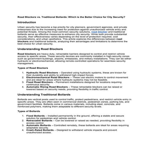 Road Blockers vs. Traditional Bollards_ Which is the Better Choice for ...