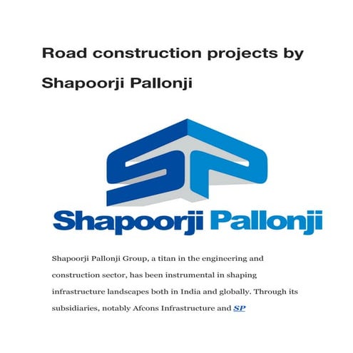 Road construction projects by Shapoorji Pallonji | PDF