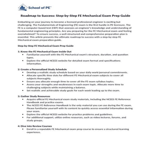 Roadmap to Success: Step-by-Step FE Mechanical Exam Prep Guide | DOCX