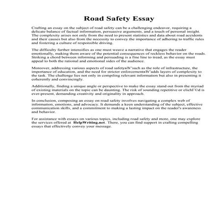 Road Safety Essay. Essay On Road Safety PDF | PDF