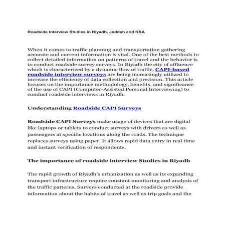 Roadside Interview Studies in Riyadh, Jeddah and KSA | PDF