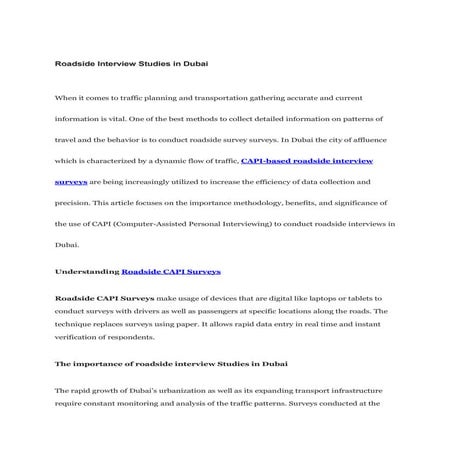 Roadside Interview Studies in Dubai , Abu Dhabi and UAE | PDF