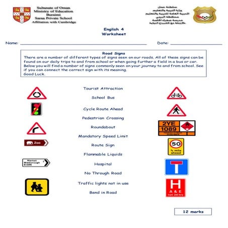 Road signs Worksheet | DOCX