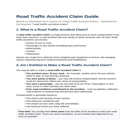 Road Traffic Accident Claim Guide claim24 | PDF
