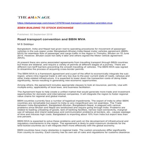 Road transport convention and bbin mva | PDF