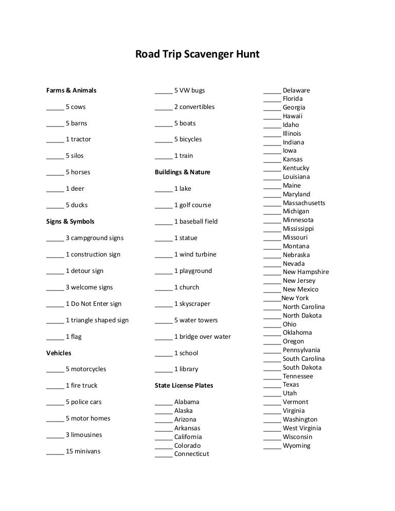 Road trip scavenger hunt