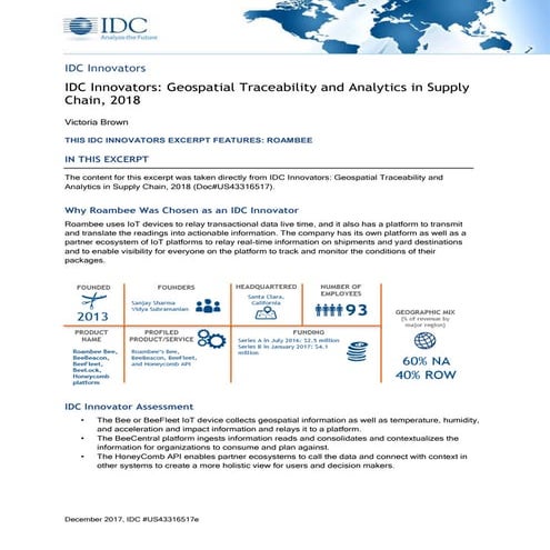 Roambee chosen as an idc innovator | PDF