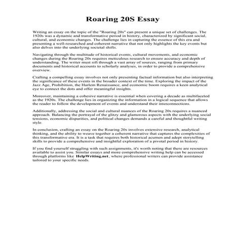 Roaring 20S Essay. Franklin W. Olin College of Engineering | PDF