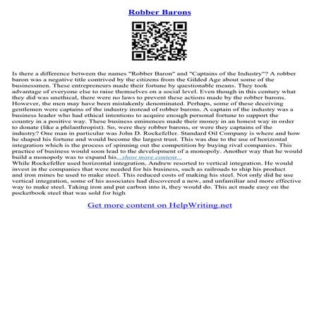 Robber Barons Essay | PDF | Business | Business and Finance
