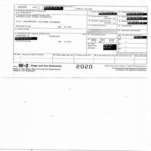 Redacted W-2s from Steve Robbins being Employed by the Woodsville ...