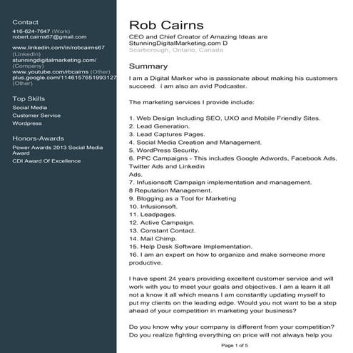 Rob Cairns CV and Profile | PDF