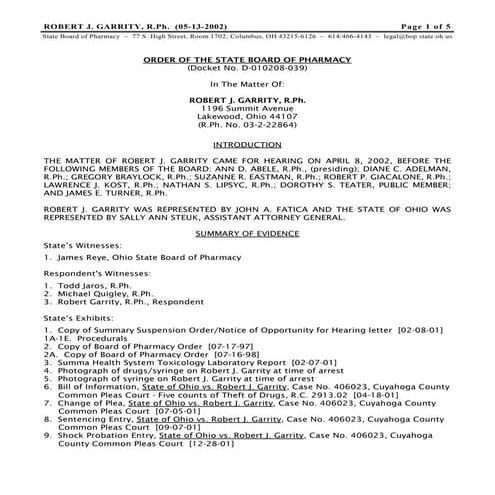 Robert Garrity Ohio Board of Pharmacy Attorney Lawyer | PDF