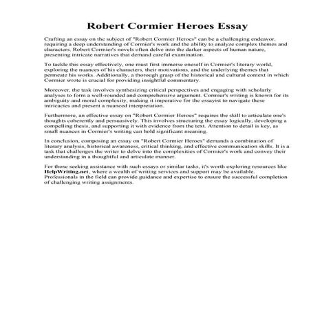 Robert Cormier Heroes Essay. What is the significance of the title quot ...