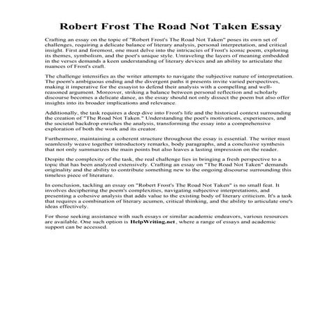 Robert Frost The Road Not Taken Essay. quot;The Road Not Takenquot;-An ...