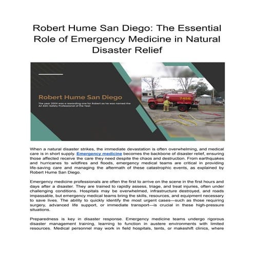 Robert Hume San Diego_ The Essential Role of Emergency Medicine in ...