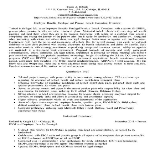 Carrie Roberts Resume - EB Paralegal and Pension Benefit Consultant | DOCX
