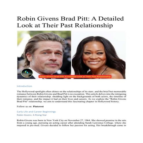 Robin Givens Brad Pitt A Detailed Look At Their Past Relationship Pdf