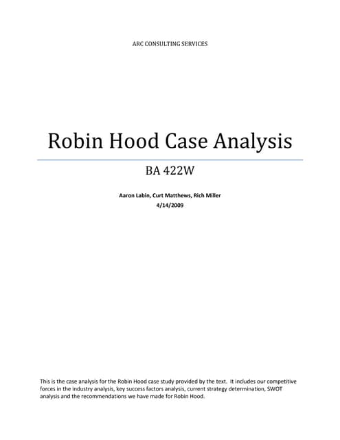 Robin Hood case analysis | PPTX | Business Administration | Business