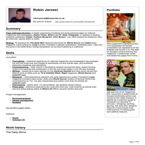 Robin Jarossi Visual CV | PDF