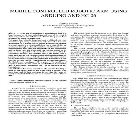 Mobile Controlled Robotic Arm Using Arduino And Hc 06 Pdf 0670