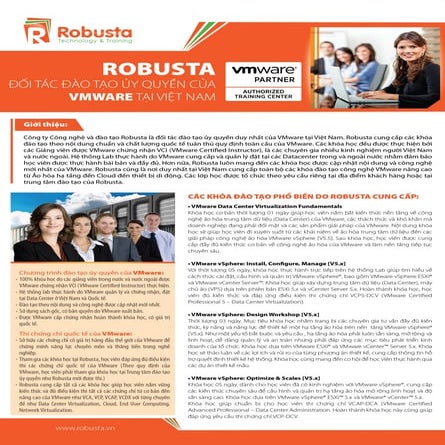 Các khóa đào tạo VMware ủy quyền tiêu biểu tại Robusta | PDF