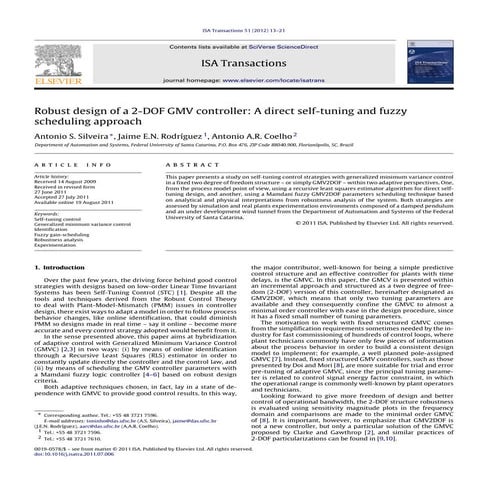 Robust Design Of A 2 Dof Gmv Controller A Direct Self Tuning And Fuzzy