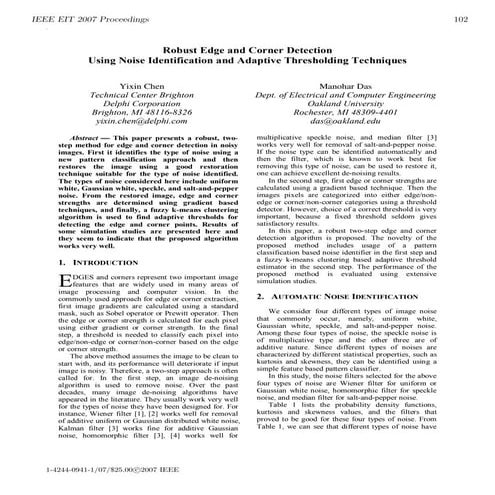 Robust Edge And Corner Detection Using Noise Identification And Adaptive Thresholding Techniques 