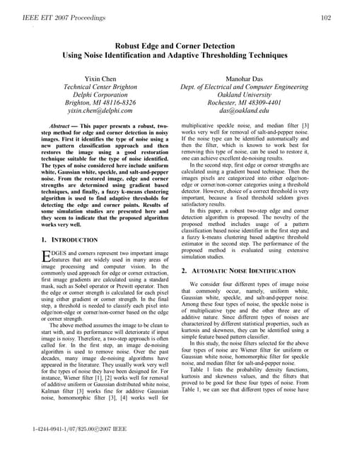 Robust Edge And Corner Detection Using Noise Identification And Adaptive Thresholding Techniques