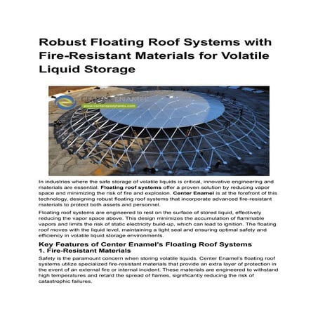 Robust Floating Roof Systems with Fire-Resistant Materials for Volatile ...