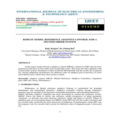 Robust model reference adaptive control for a second order system 2 | PDF