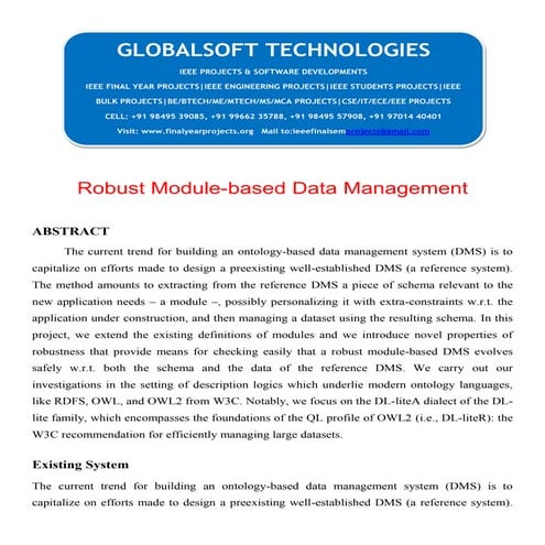 Java 2013 Ieee Datamining Project Robust Module Based Data Management Pdf