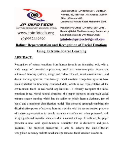 Robust Representation And Recognition Of Facial Emotions Using Extreme
