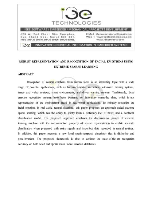 Robust Representation And Recognition Of Facial Emotions Using Extreme Sparse Learning Pdf