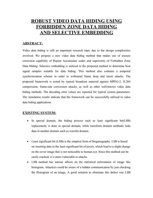 Robust Video Data Hiding Using Forbidden Data Hiding Pdf
