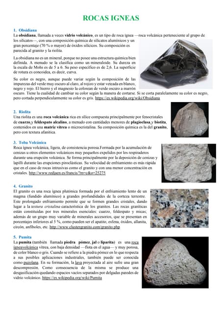 Tabla De Características Comunes De Los Minerales En Las Rocas ígneas. Aspecto
