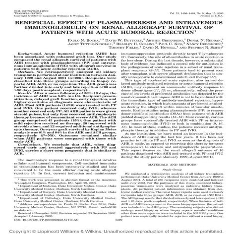Beneficial Effect of Plasmapheresis and IVIG on Renal Allograft ...