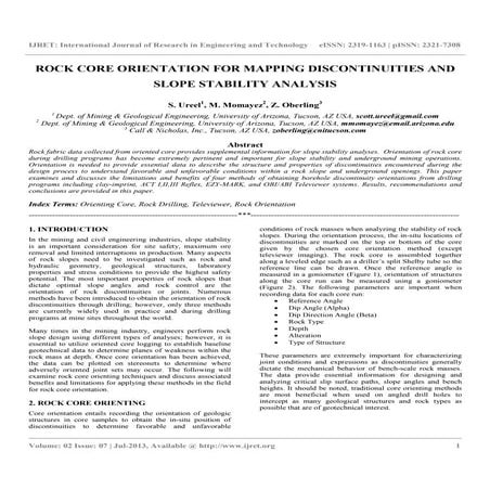 Rock core orientation for mapping discontinuities and | PDF