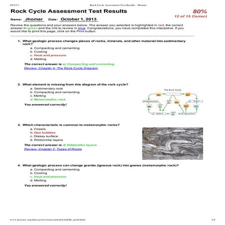 Rock cycle assessment test results jhomar | PDF
