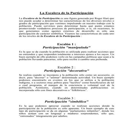 Roger Hart: escalera de participación. | PDF