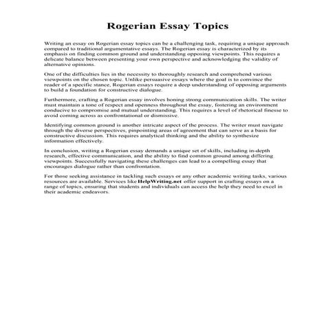 Sample Rogerian Argument Essay. Fresno Pacific University | PDF
