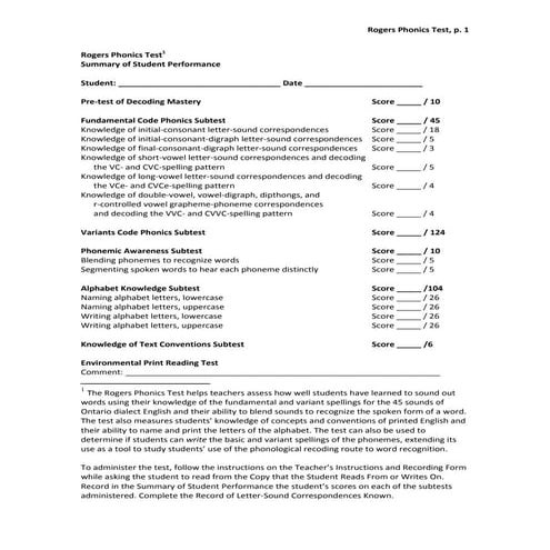 Rogers phonics test | PDF