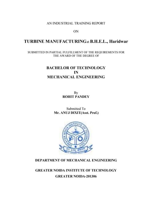 Industrial Training Report bhel haridwar. | PDF