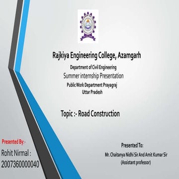 Road construction ppt for college rajkiya presentation | PPT