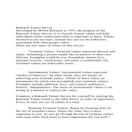 Rokeach Values SurveyDeveloped by Milton Rokeach in 1973, .docx